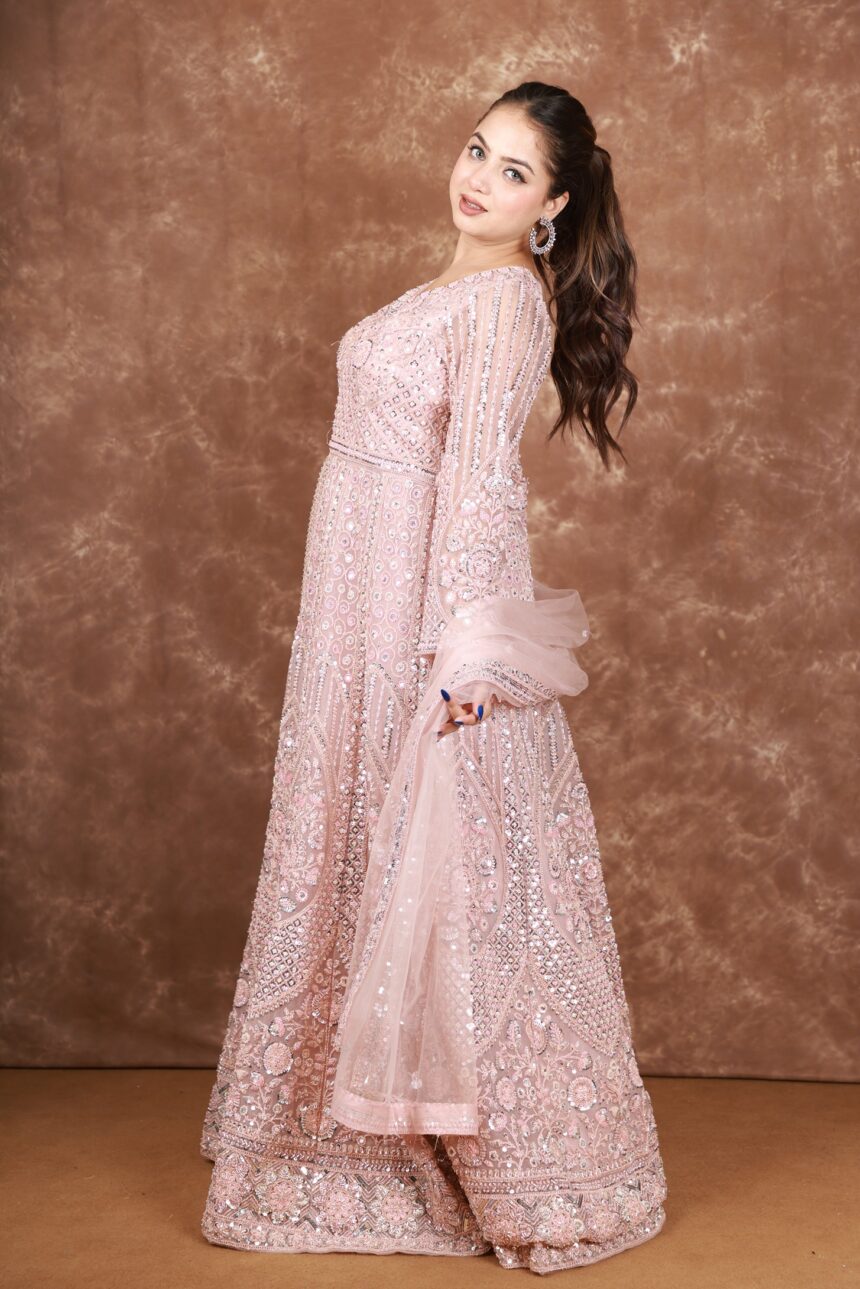 Elegant Baby Pink Long Front Slit Kurti Set – Olive Store