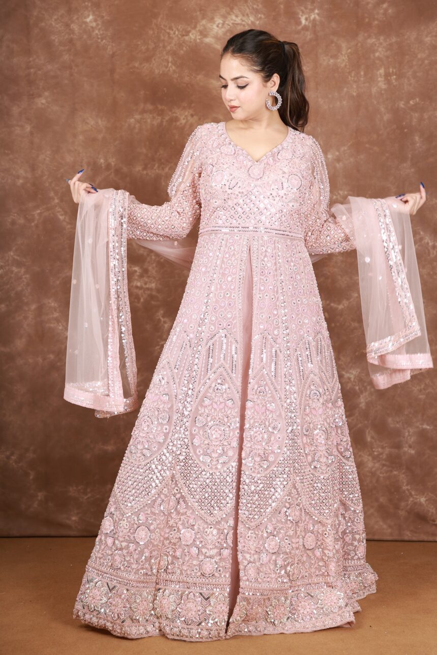 Elegant Baby Pink Long Front Slit Kurti Set – Olive Store